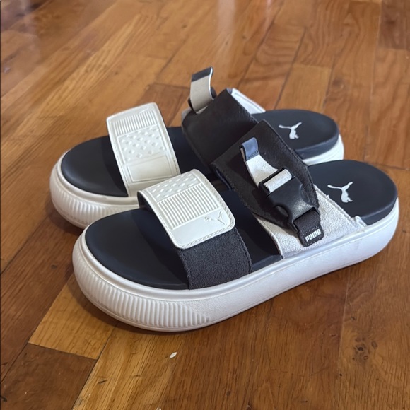 Puma | Shoes | Puma Black And White Platform Slide Sandals | Poshmark